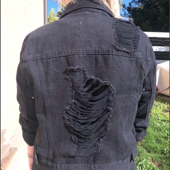 Ci Sono | Jackets & Coats | Nwt Distressed Ripped Black Jean Jacket ...